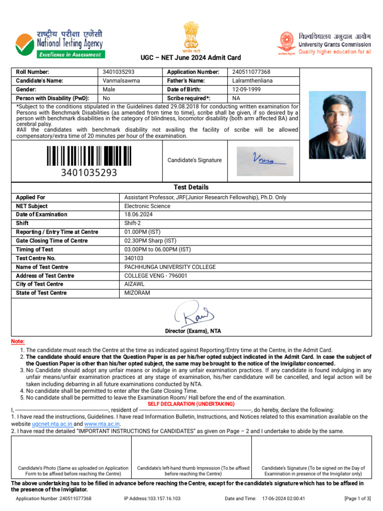 Admit Card | Download Free PDF | Identity Document | Disability