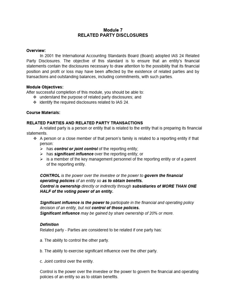 Module 7 Related Parties | PDF | Subsidiary | Investing