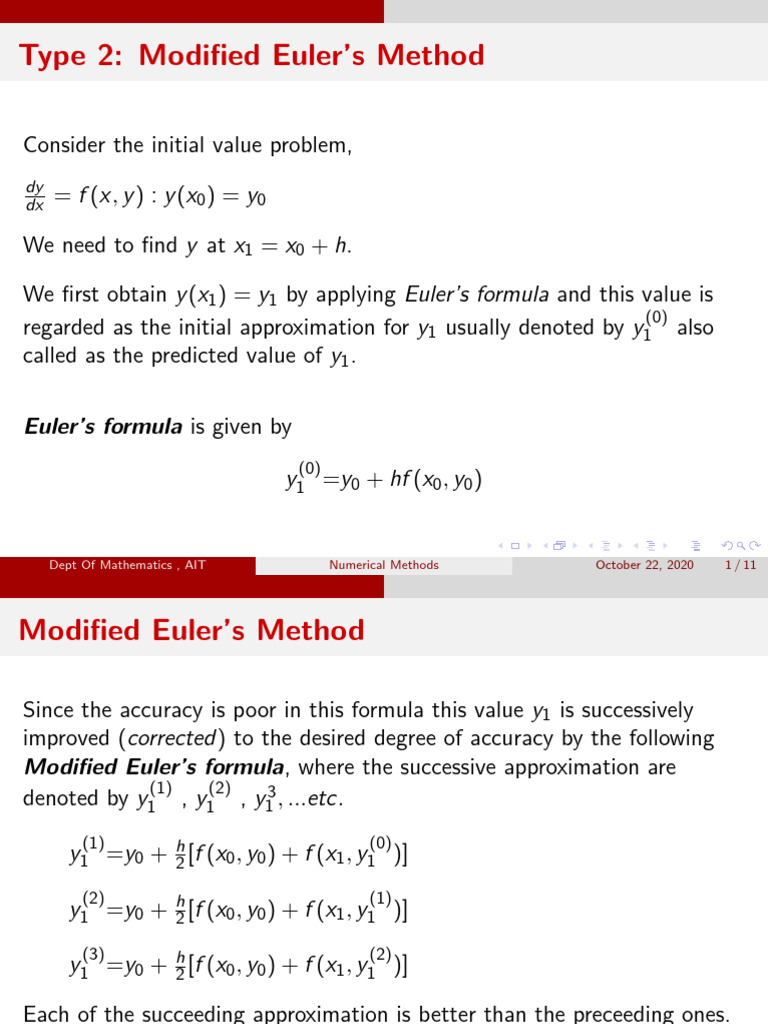 Modified Euler's Method | PDF | Numerical Analysis | Computational Science