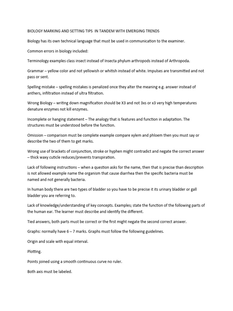 Biology Marking Tips | PDF | Blood | Cartesian Coordinate System