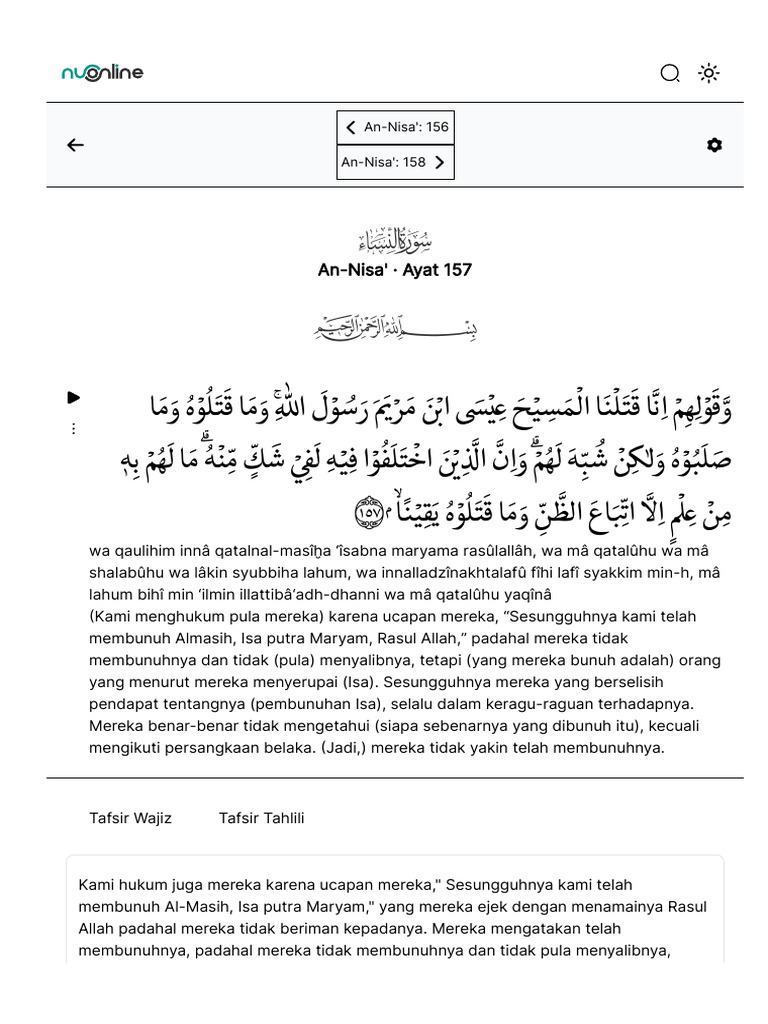 Quran Nu or Id An Nisa' 157 | PDF