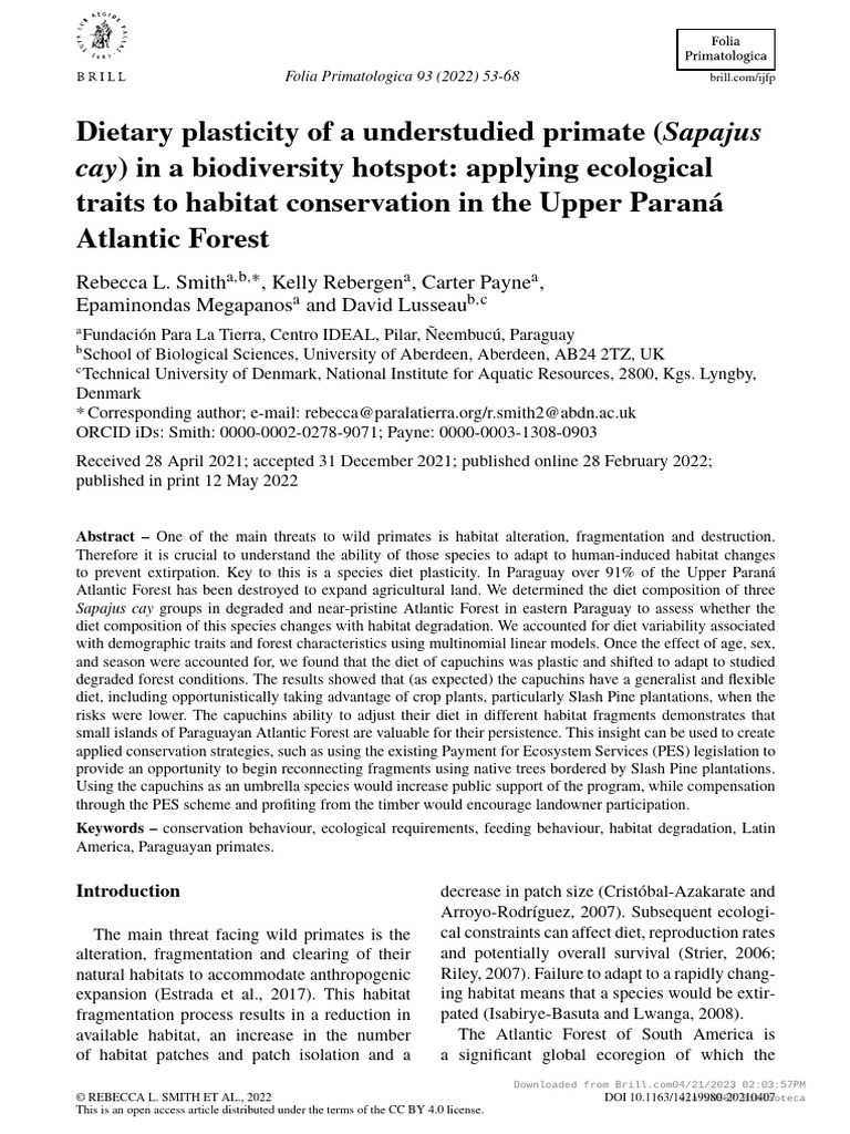 SMITH Et Al 2022 - Dietary Plasticity of A Understudied Primate ...