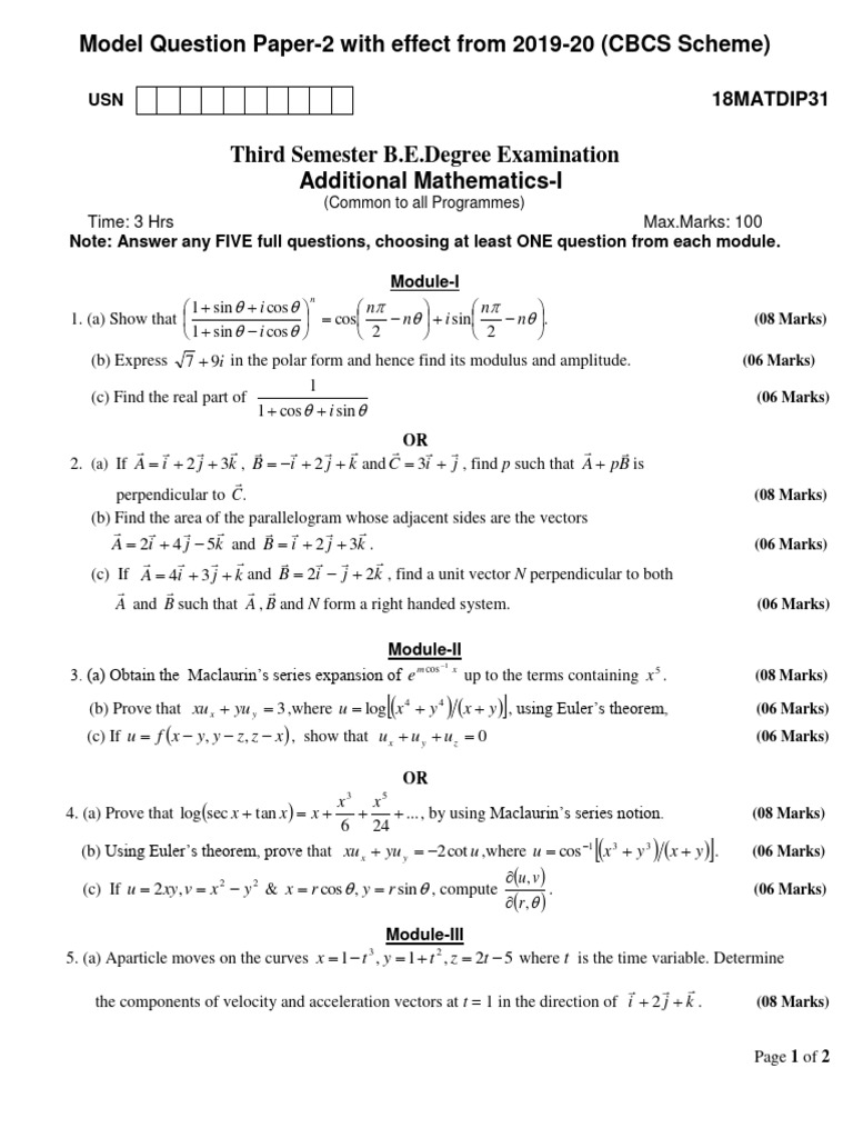 Dipmaths Jan 2020 Model Question Paper | PDF | Calculus | Mathematical ...