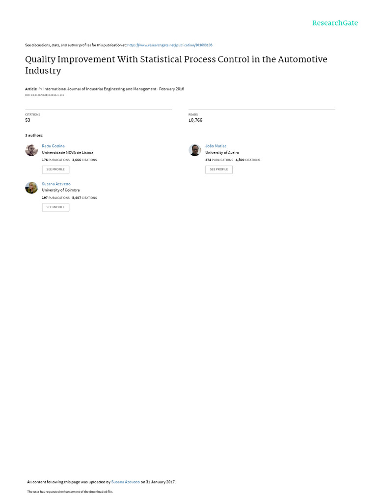 SPC for Quality in Automotive Industry | PDF | Business Process