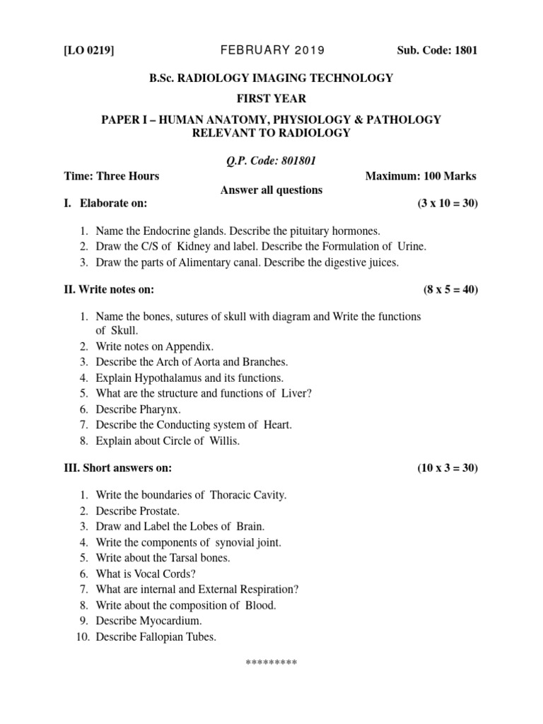 B.Sc. Radiography Exam Paper 1801 | PDF | Wellness | Science & Mathematics