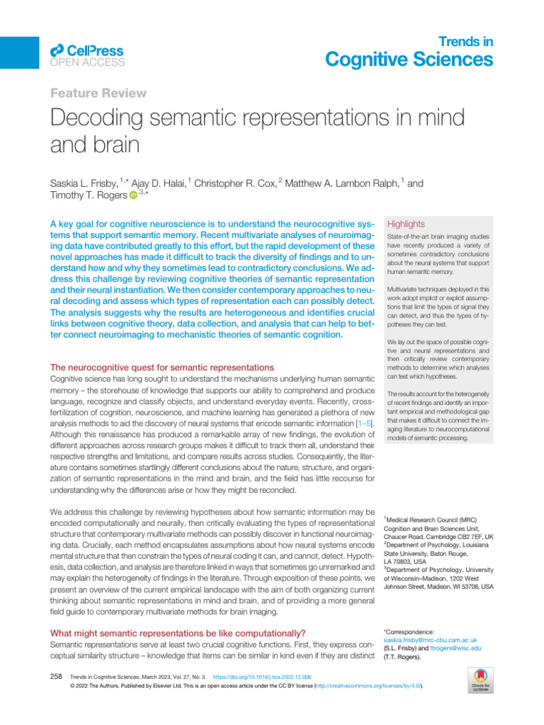 Decoding Semantic Representations in Mind and Brai | PDF | Functional Magnetic Resonance Imaging ...