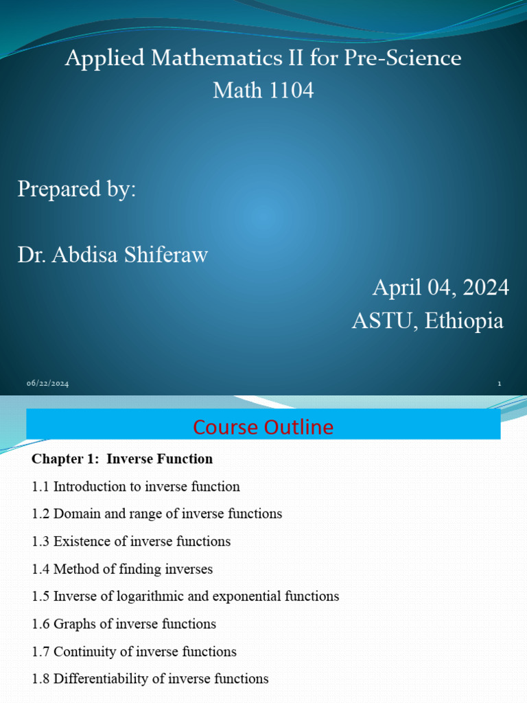 Part-1, Appl. Math II For Pre-Science (Repaired) | PDF | Function (Mathematics) | Integral