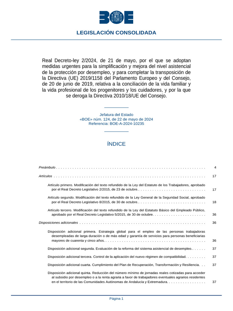 BOE A 2024 10235 Consolidado | PDF | Desempleo | Labor