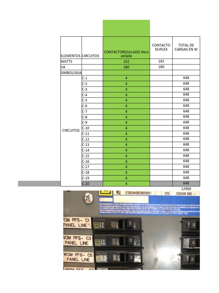 Cuadro de Cargas | Descargar gratis PDF | Electricidad | Ingenieria Eléctrica