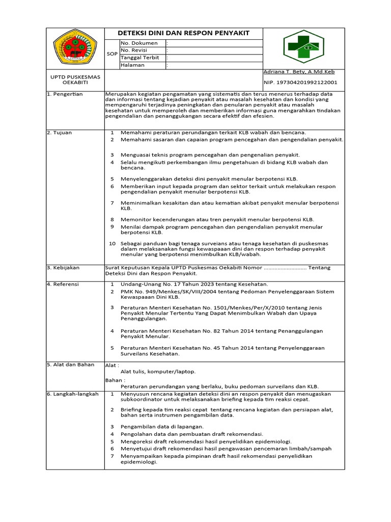 Sop Eteksi Dini An Respon Penyakit | PDF | Pengembangan Diri