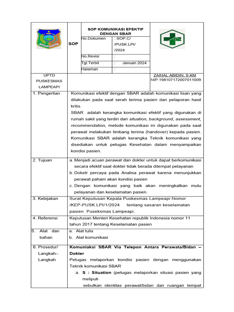 SOP Komunikasi SBAR Efektif | PDF | Sains & Matematika