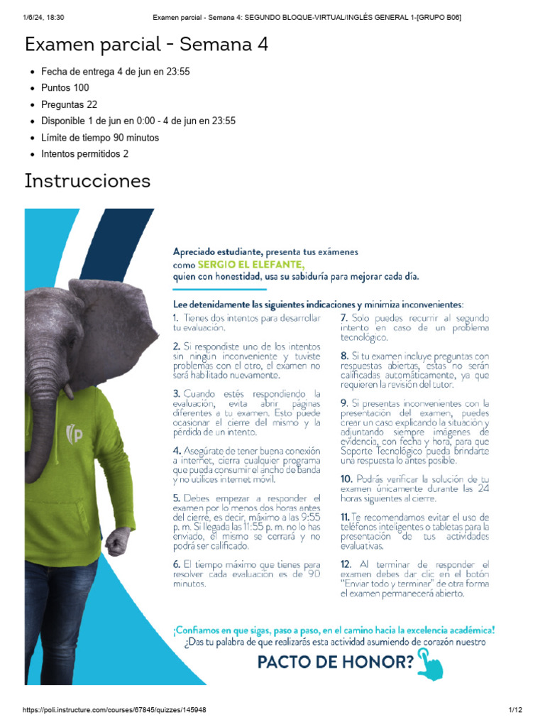Examen Parcial - Semana 4 - Segundo Bloque-Virtual - Inglés General 1 - (Grupo b06) | PDF ...