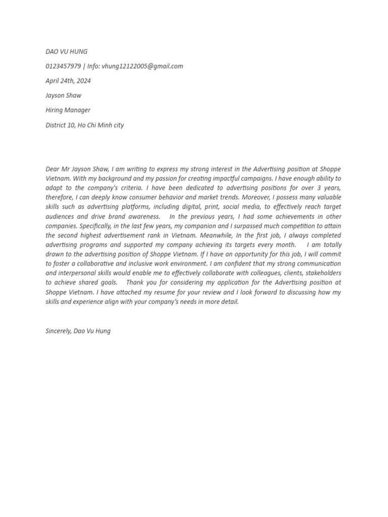 Advertsing Cover Letter | PDF