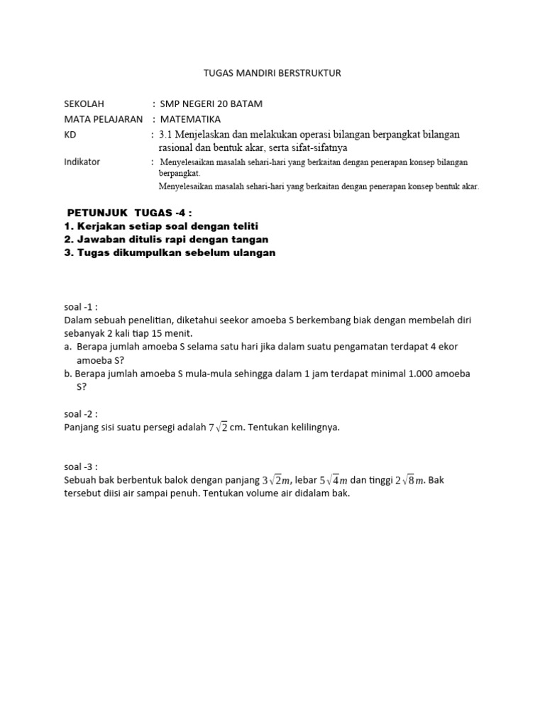 Soal Problem Solving Pangkat Dan Bentuk Akar | PDF