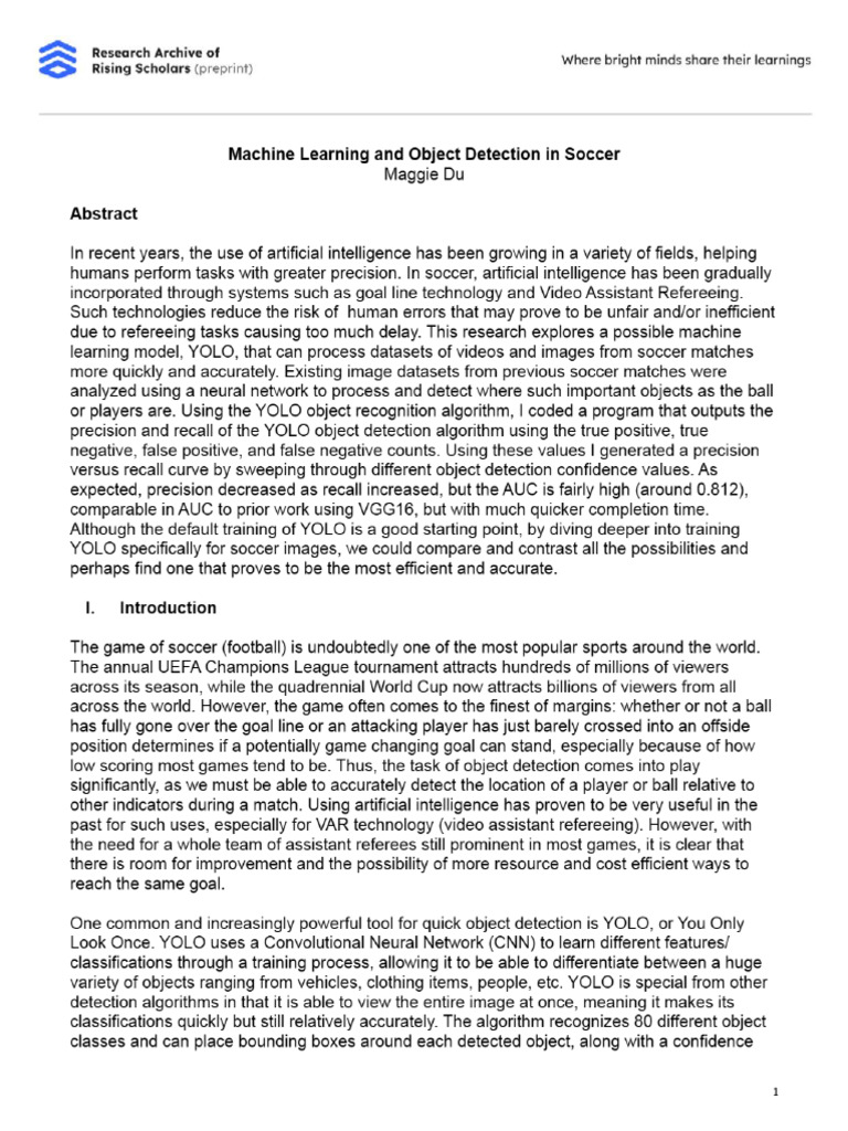 View of Machine Learning and Object Detection in Soccer | PDF