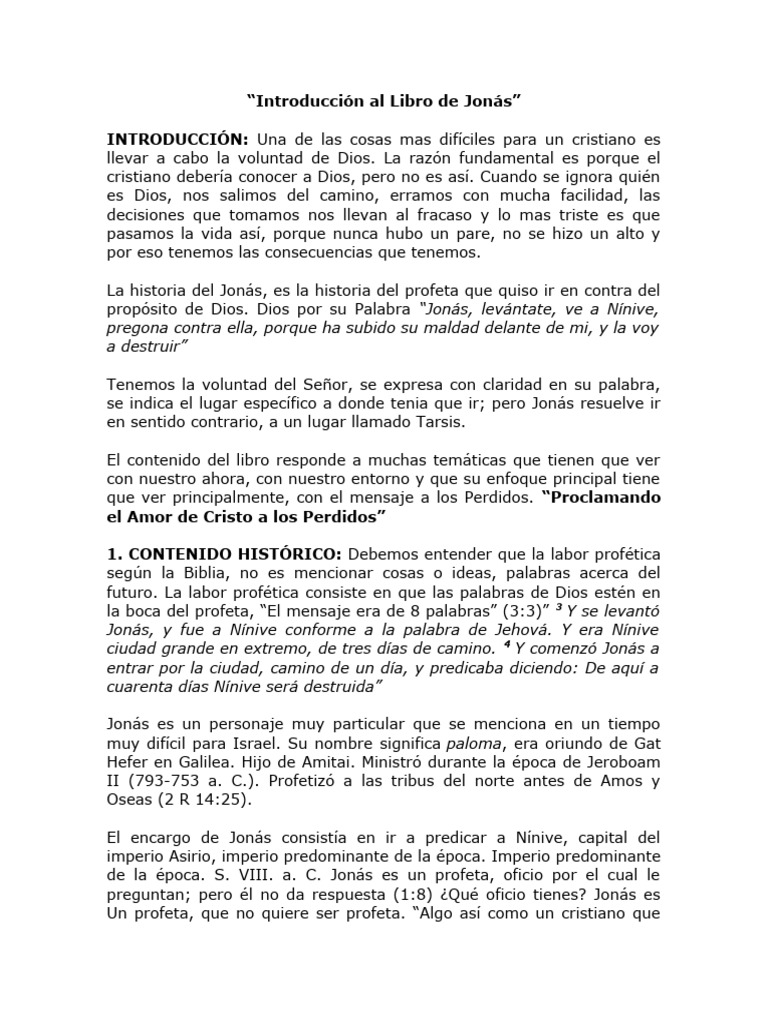 Introducción Al Libro De Jonás Pdf Jonás Cristo Título