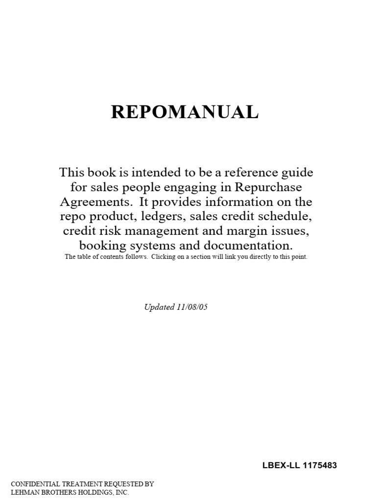 Lehman Brothers Repo Manual Guide | PDF | Repurchase Agreement ...