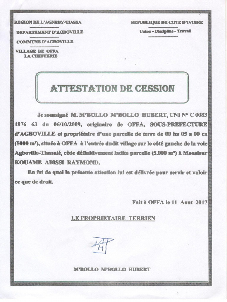 Attestation de Cession | PDF Attestation de Cession | PDF