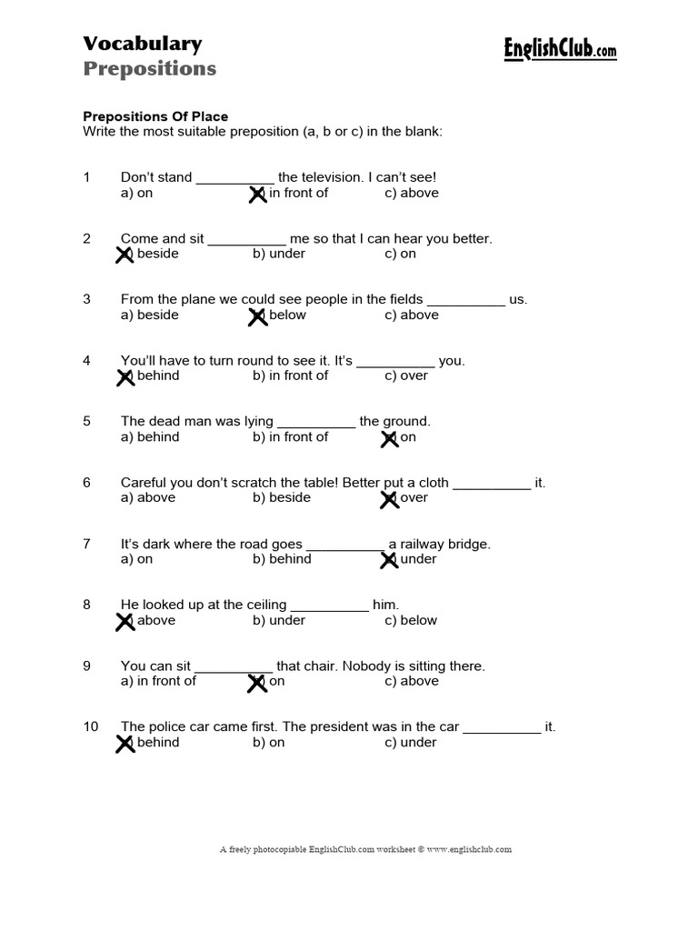 EC - Vocabulary Prepositions of Place | PDF | Language Arts & Discipline