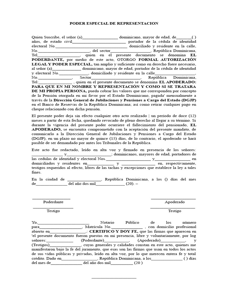 Poder Especial de Representacion | PDF | Documento de identidad | República Dominicana