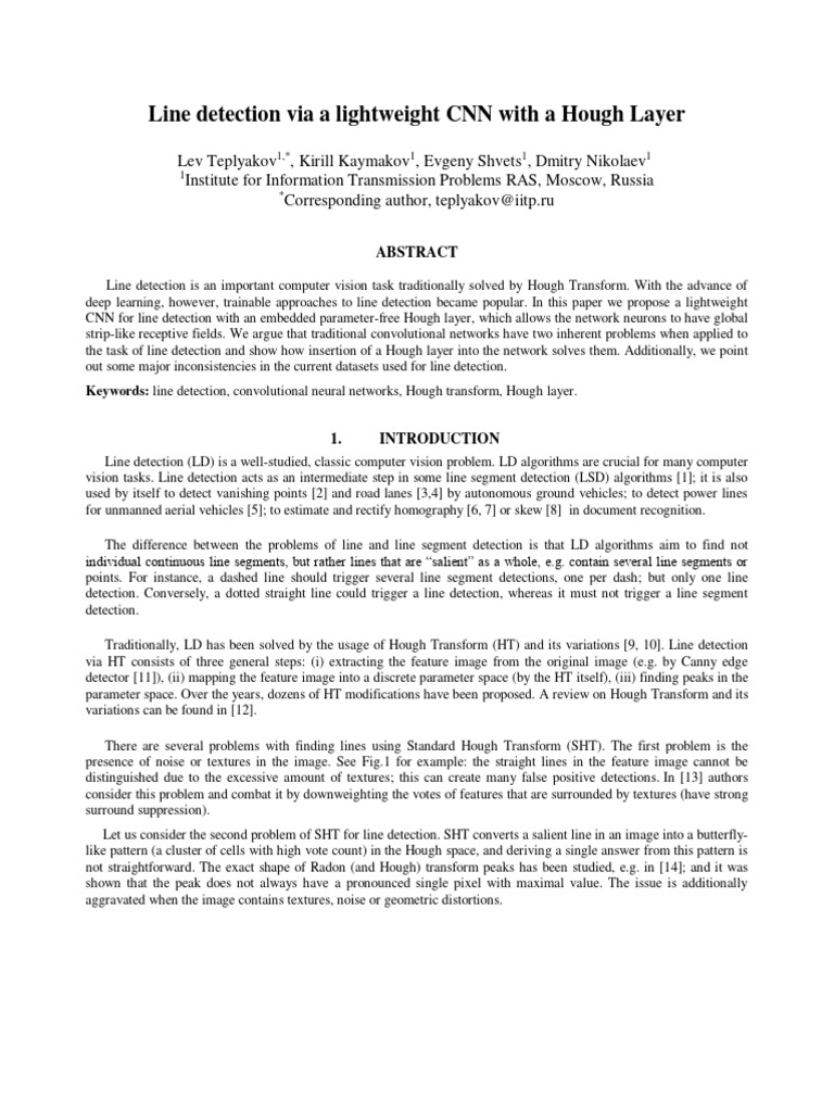 Line Detection Via A Lightweight CNN With A Hough Layer | PDF | Applied Mathematics | Computer ...