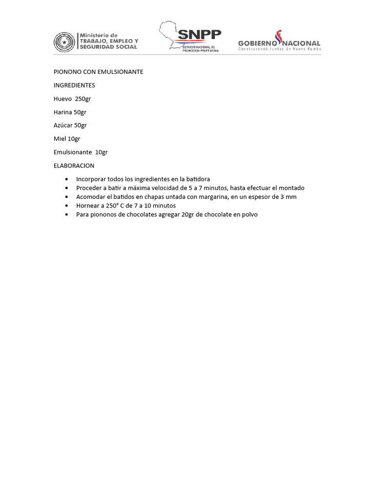 Pionono Con Emulsionante SNPP | PDF