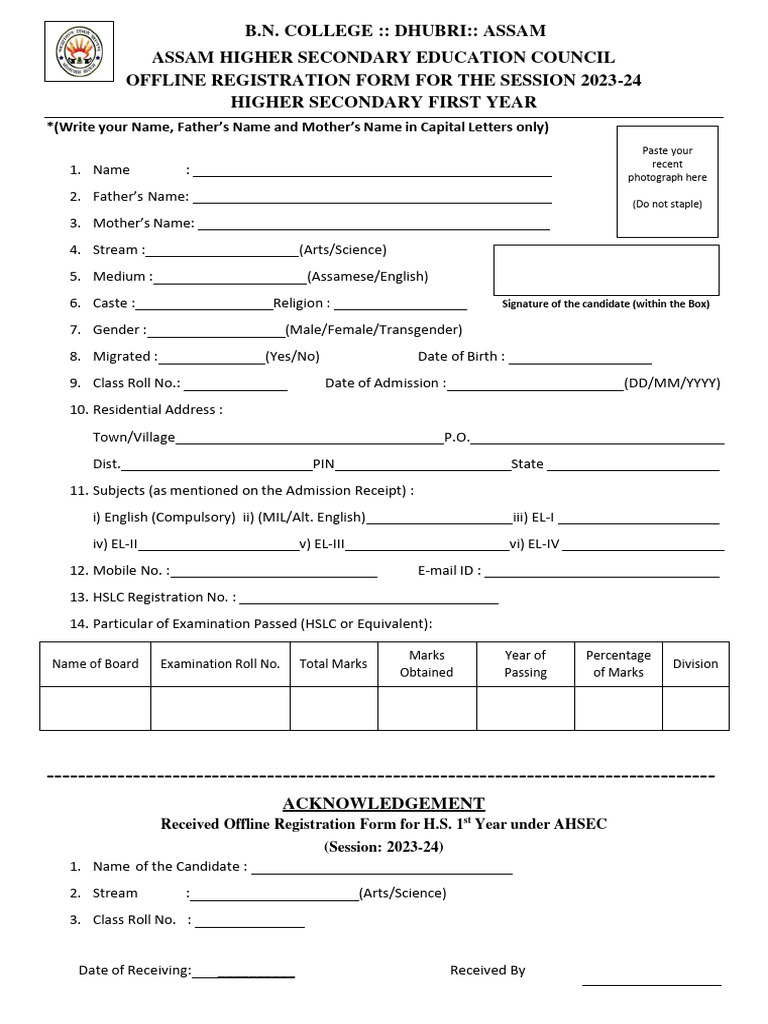 3735offline Registration Form 2023-24 | PDF