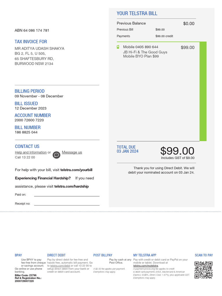 December Phone Bill | PDF | Debit Card | Payments