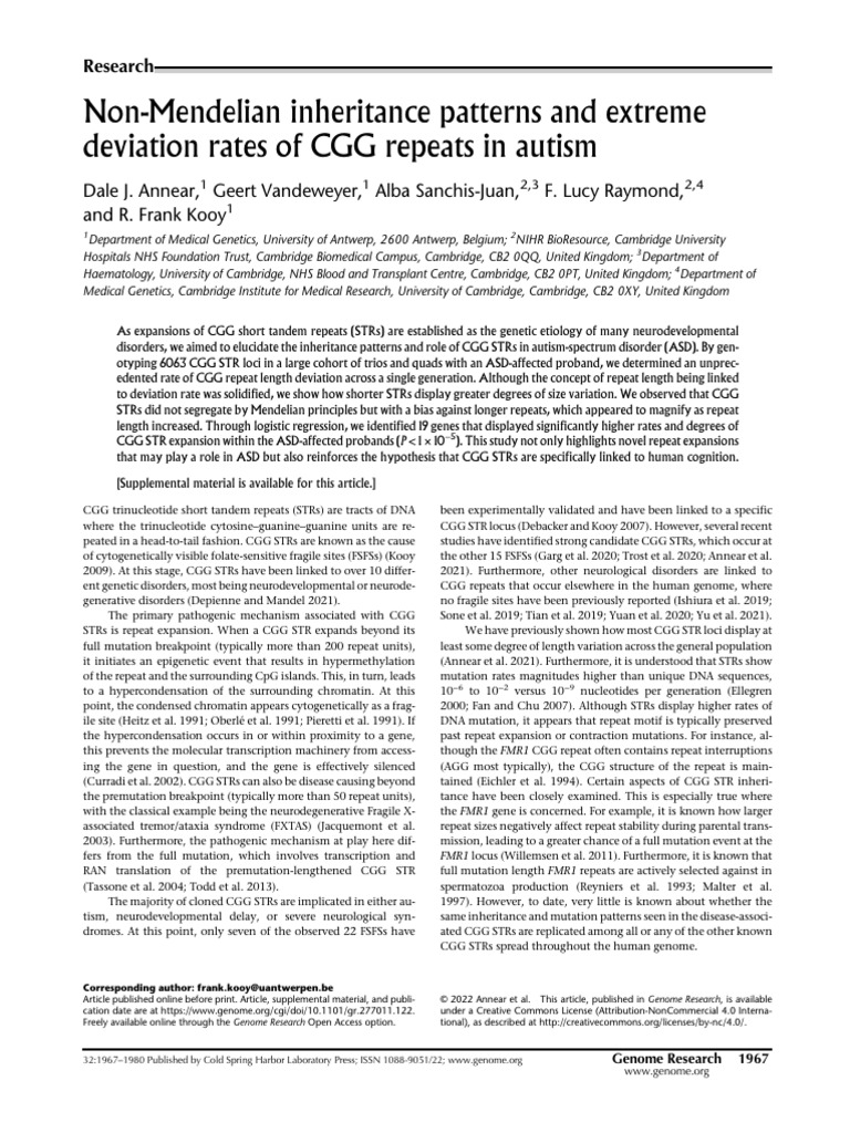 Non-Mendelian Inheritance Patterns and Extreme | PDF | Microsatellite ...