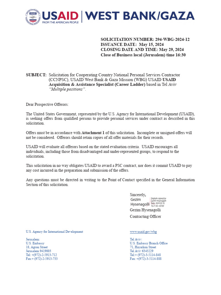 Solicitation#294-WBG-2024-12 Acquisition & Assistance Specialist Career Ladder - 0 | PDF ...