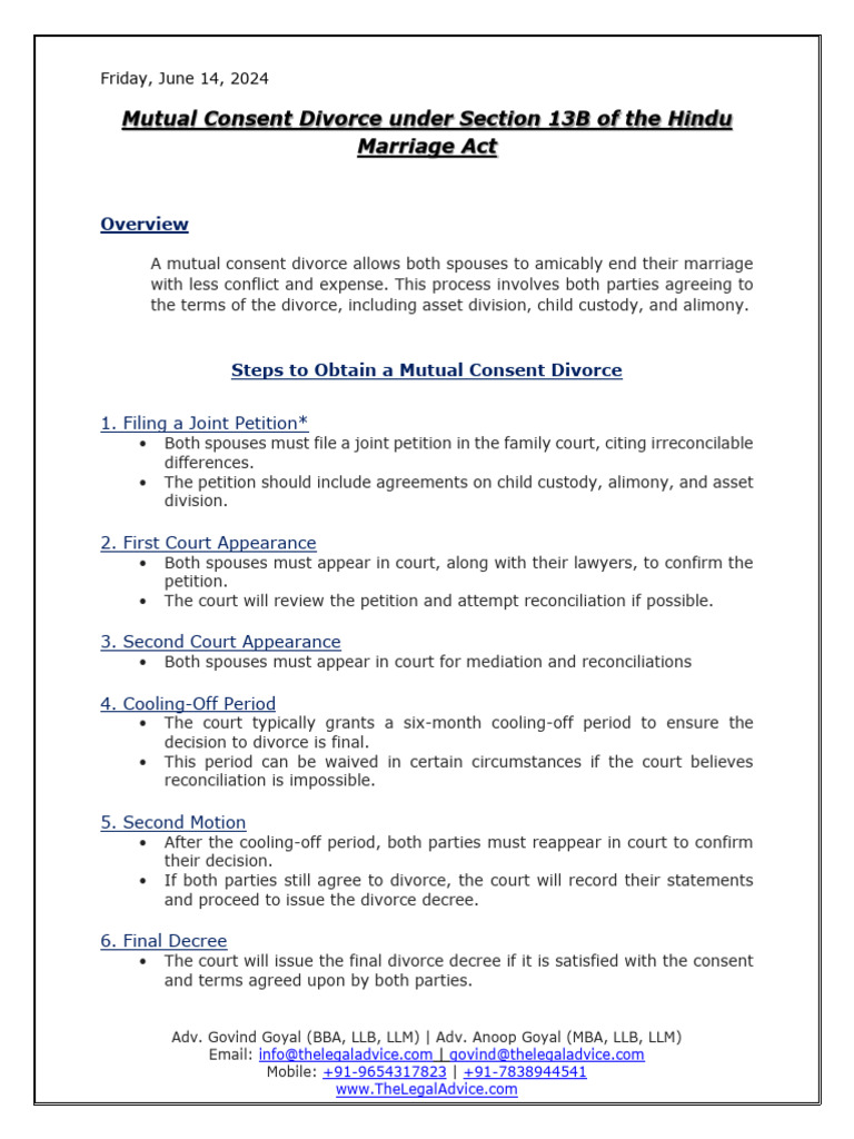 Mutual Consent Divorce Under Section 13B of The HMA | PDF | Divorce | Alimony