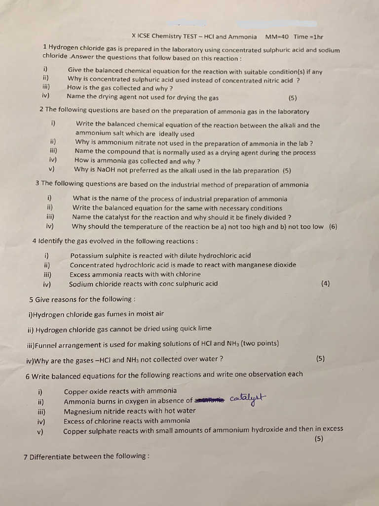 HCL and Ammonia Test | PDF