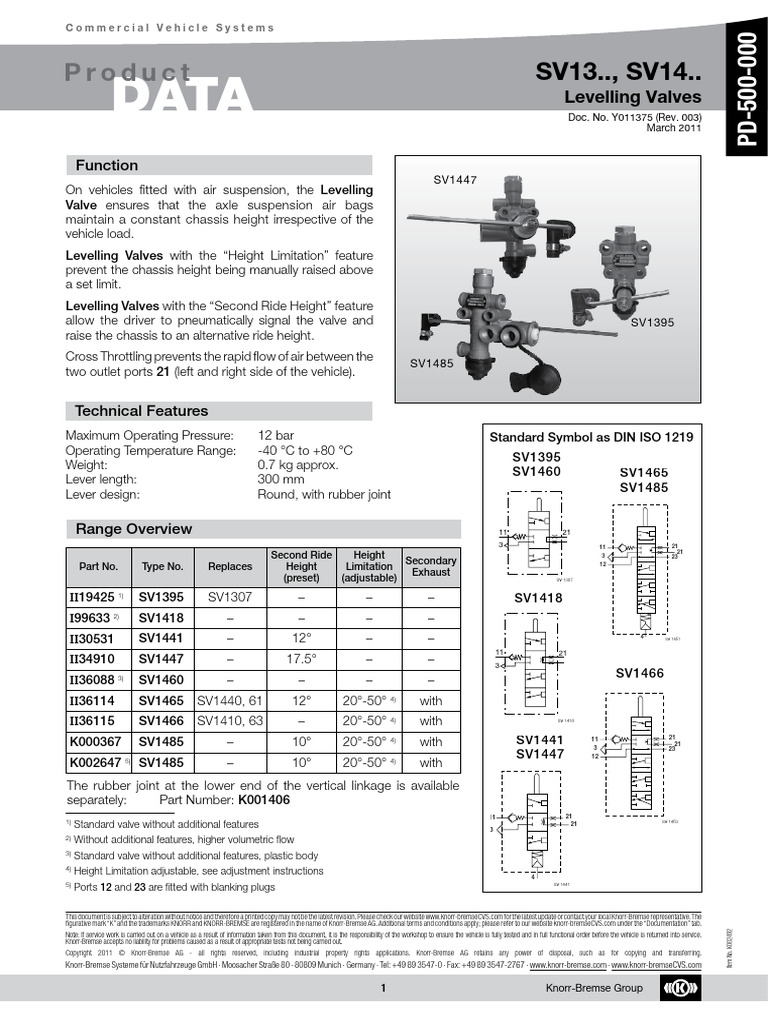 Knorr SV1395 Data Sheet | PDF | Valve | Manufactured Goods