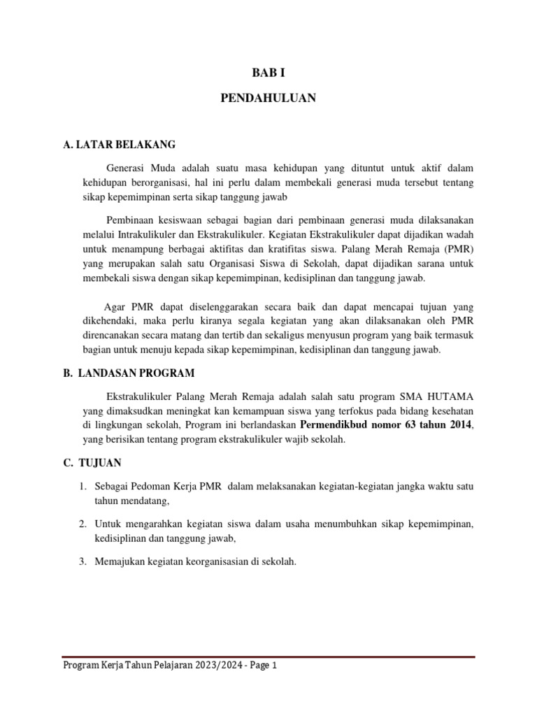 Program Kerja PMR SMA HUTAMA 2023/2024 | PDF
