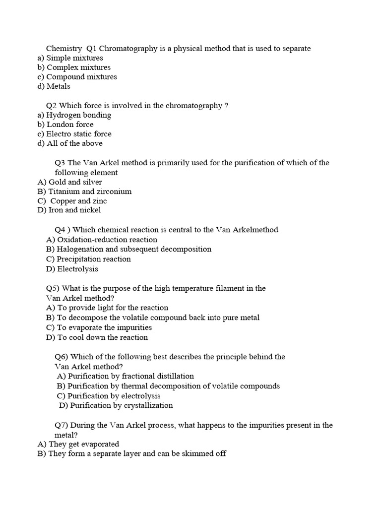 Chromatography and Van Arkel Method Guide | PDF