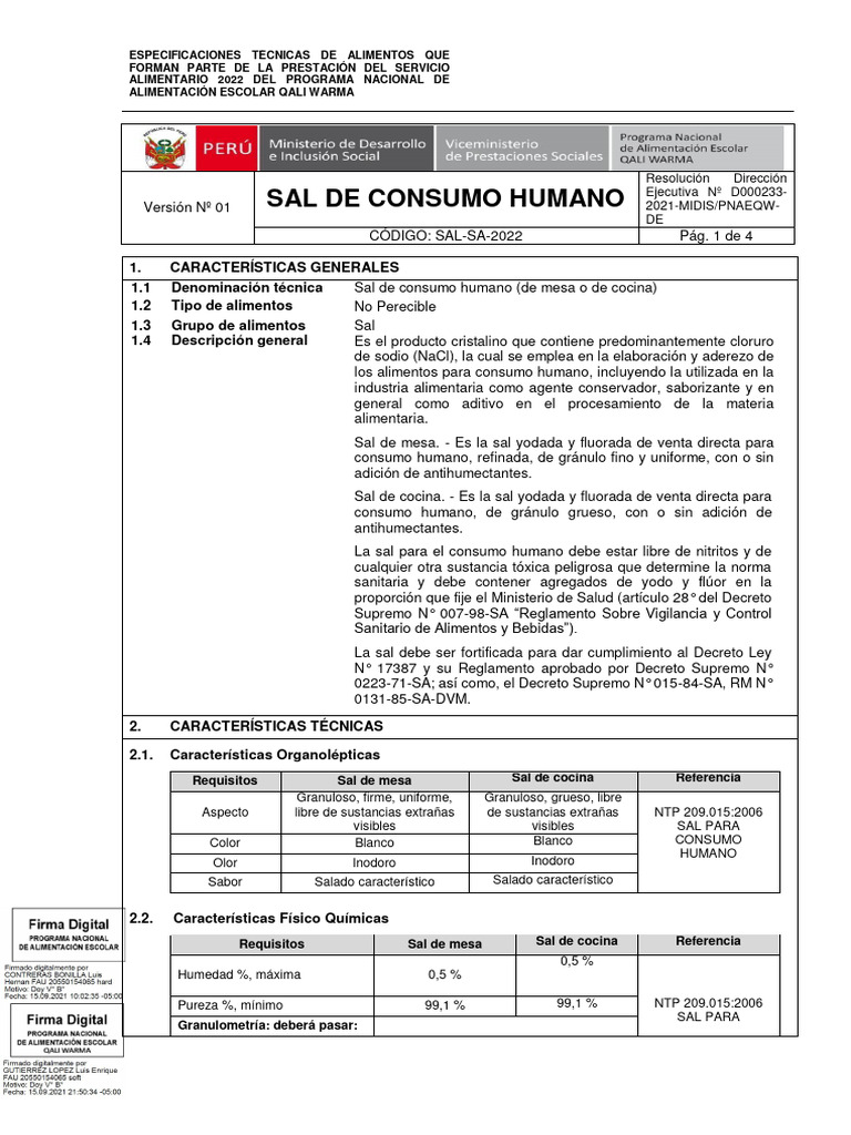 54 Sal de Consumo Humano | PDF | sal | Alimentos