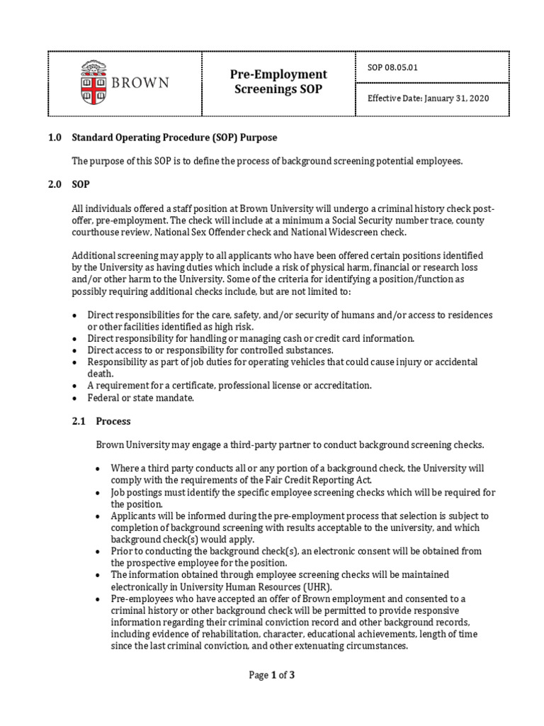 Pre-Employment Screening Procedures | PDF | Background Check
