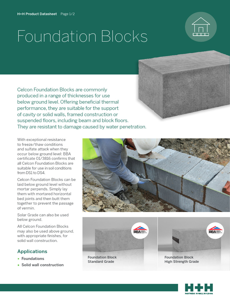 Celcon Foundation Blocks Datasheet | PDF | Wall | Building Engineering