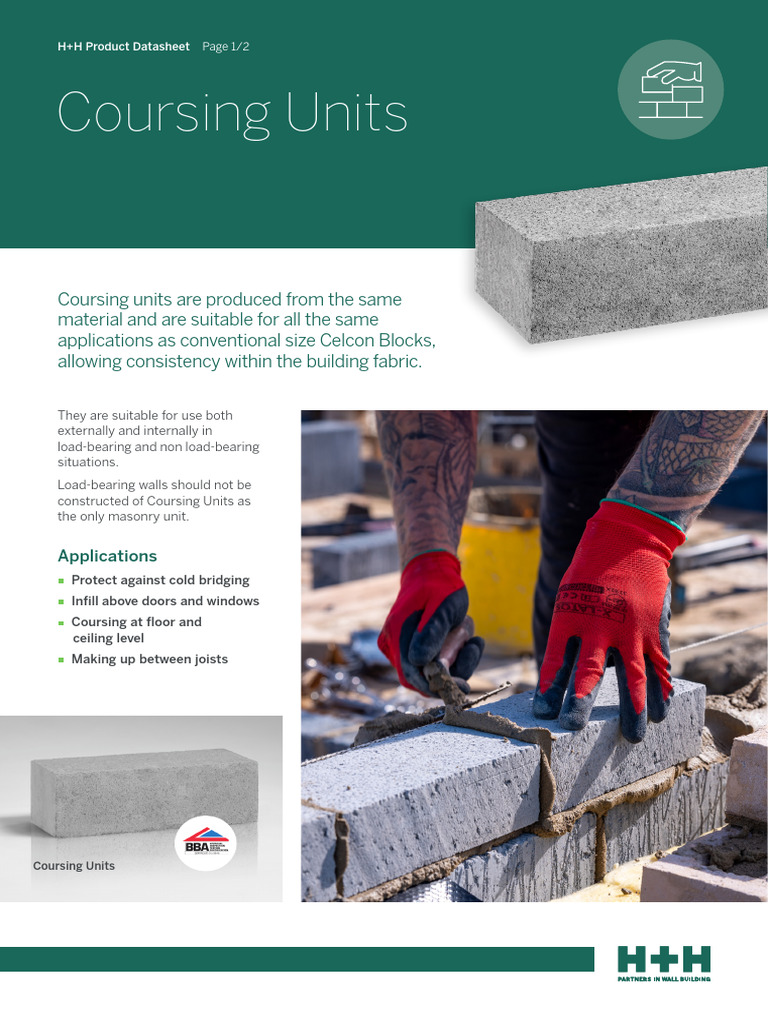 H+H Datasheet - COURSING UNIT 010923 | PDF | Building | Materials