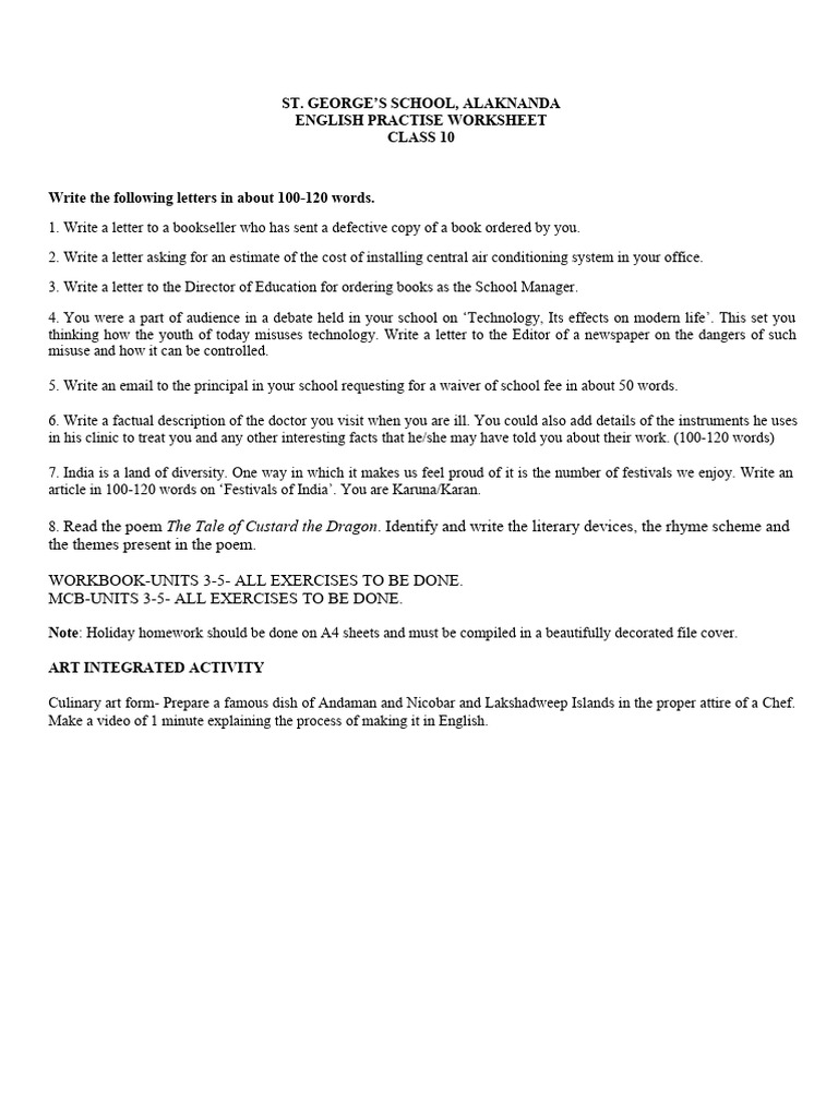 Class 10 English Practice Worksheet | PDF | Chemical Reactions | Silver