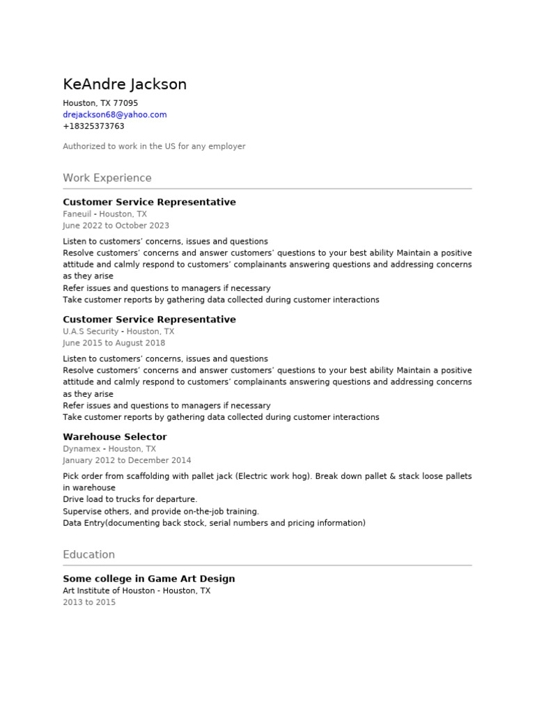 KeAndre-Jackson resume | PDF | Microsoft | Warehouse