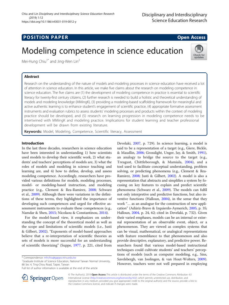 CHIU 2019 Modeling Competence in Science Education | PDF | Conceptual Model | Science