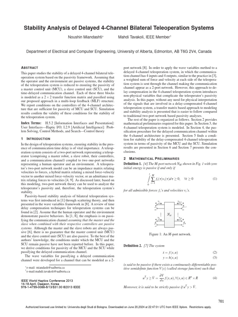 Stability Analysis of Delayed 4-Channel Bilateral Teleoperation Systems | PDF | Electrical ...