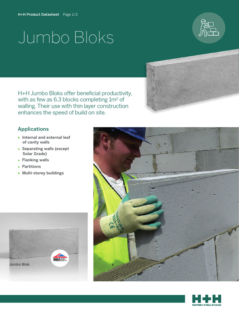H+H datasheet - JUMBO BLOKS 2023 | PDF | Building Materials | Building ...