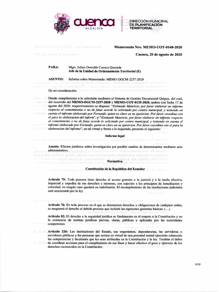 MEMO UOT 0148 2020 Informe Firmado | PDF