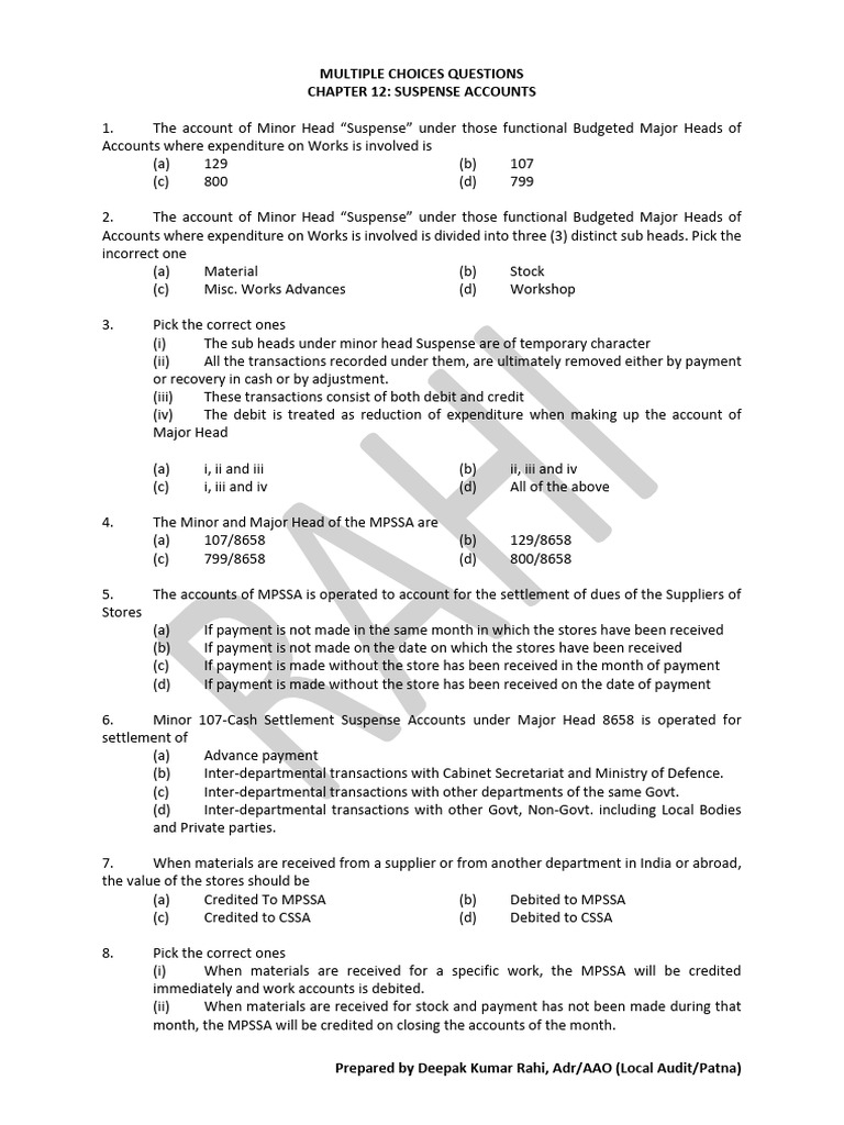 11.multiple Choices Questions - Suspense Accounts | PDF | Credit Card ...