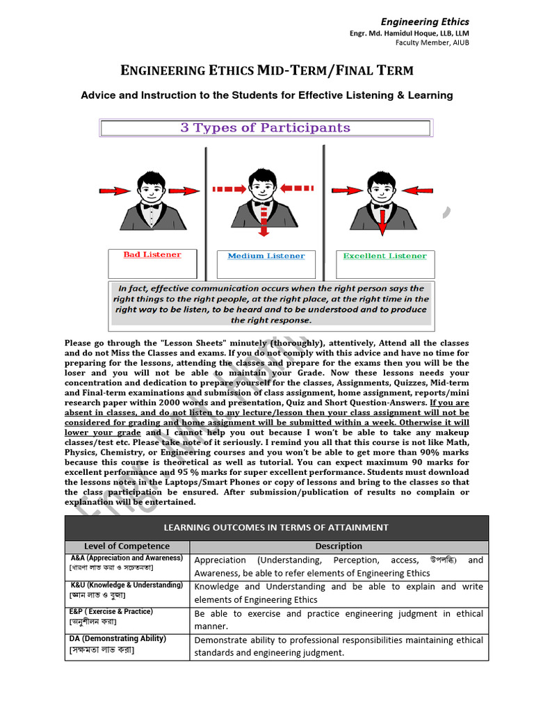 Lesson - 1 - Updated Introduction To Engineering Ethics. Summer 2023 ...