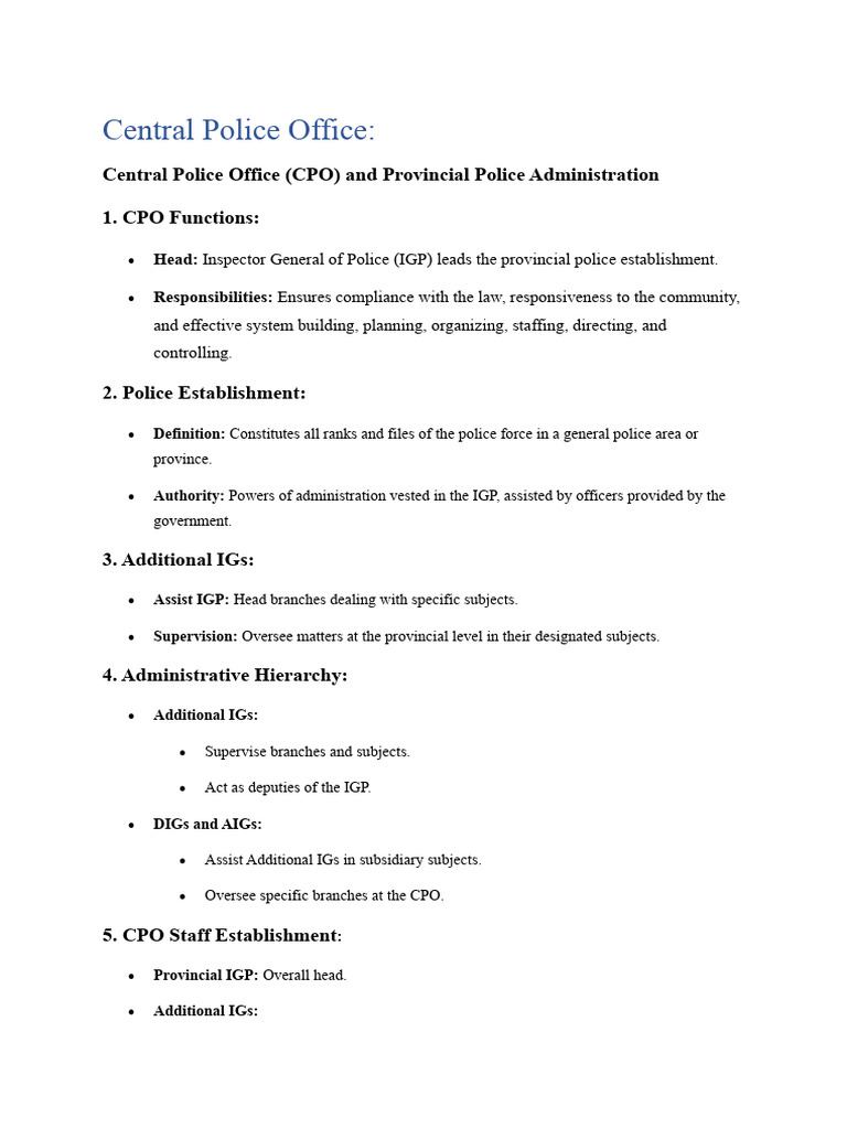 Overview of Central Police Office Functions | PDF | Procurement ...