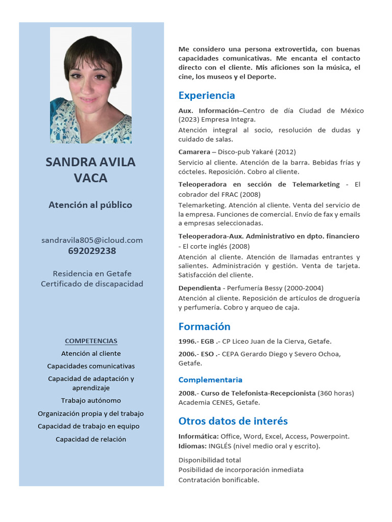 Cv - Sandra Avila Vaca | PDF | Informática