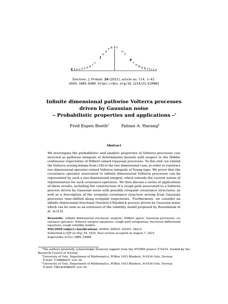 Infinite Dimensional Pathwise Volterra Processes Driven By Gaussian Noise Pdf Integral